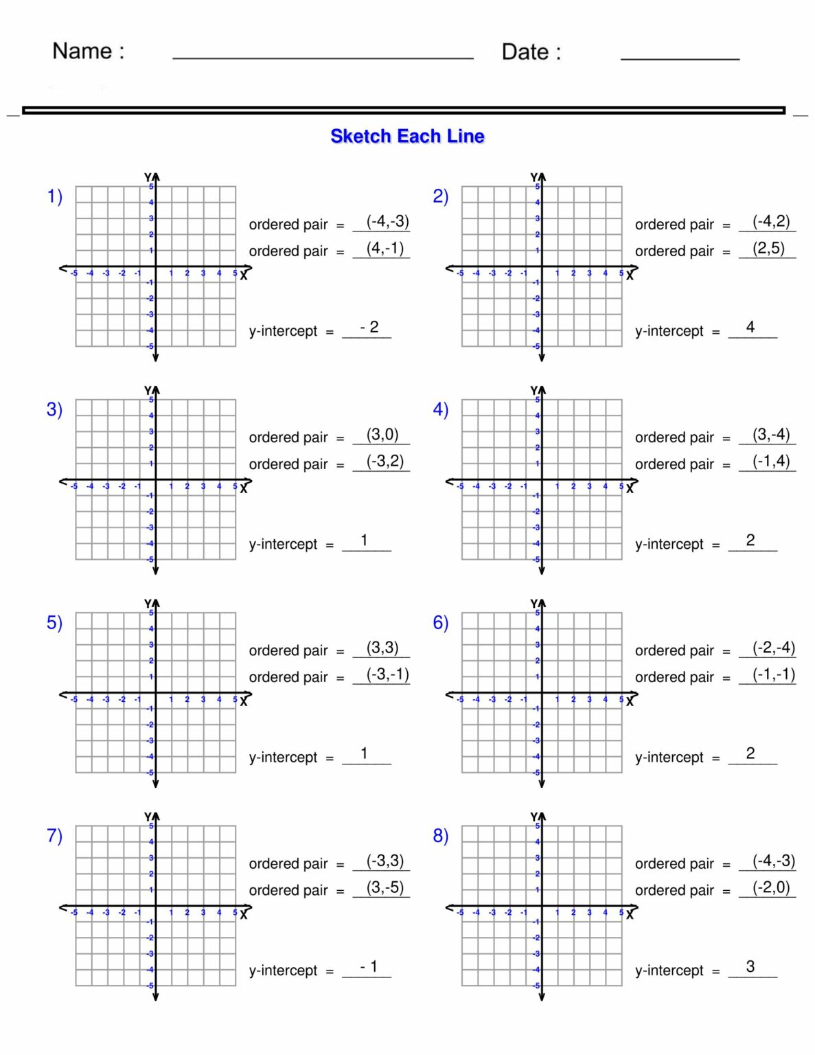 Linear Equations - Graphing Lines Given Two Ordered Pairs Worksheets ...