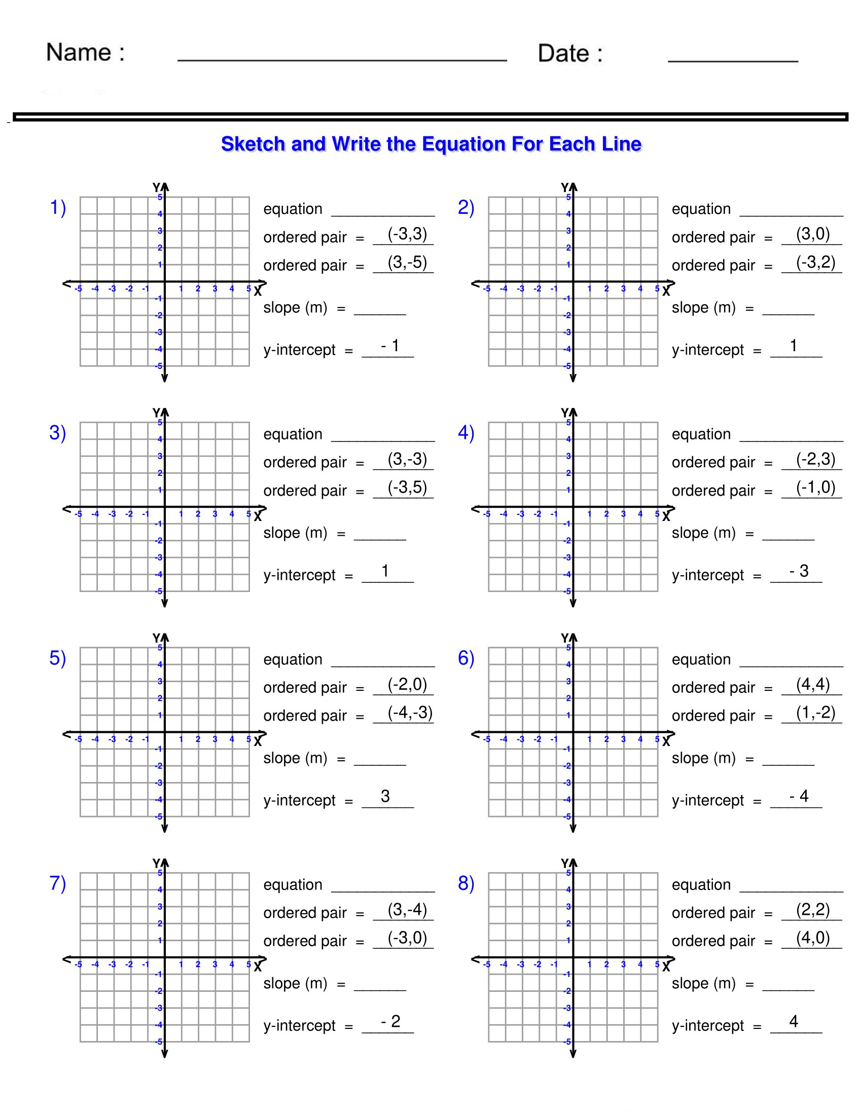 Linear Equations - Graphing Lines Given Two Ordered Pairs Worksheets ...