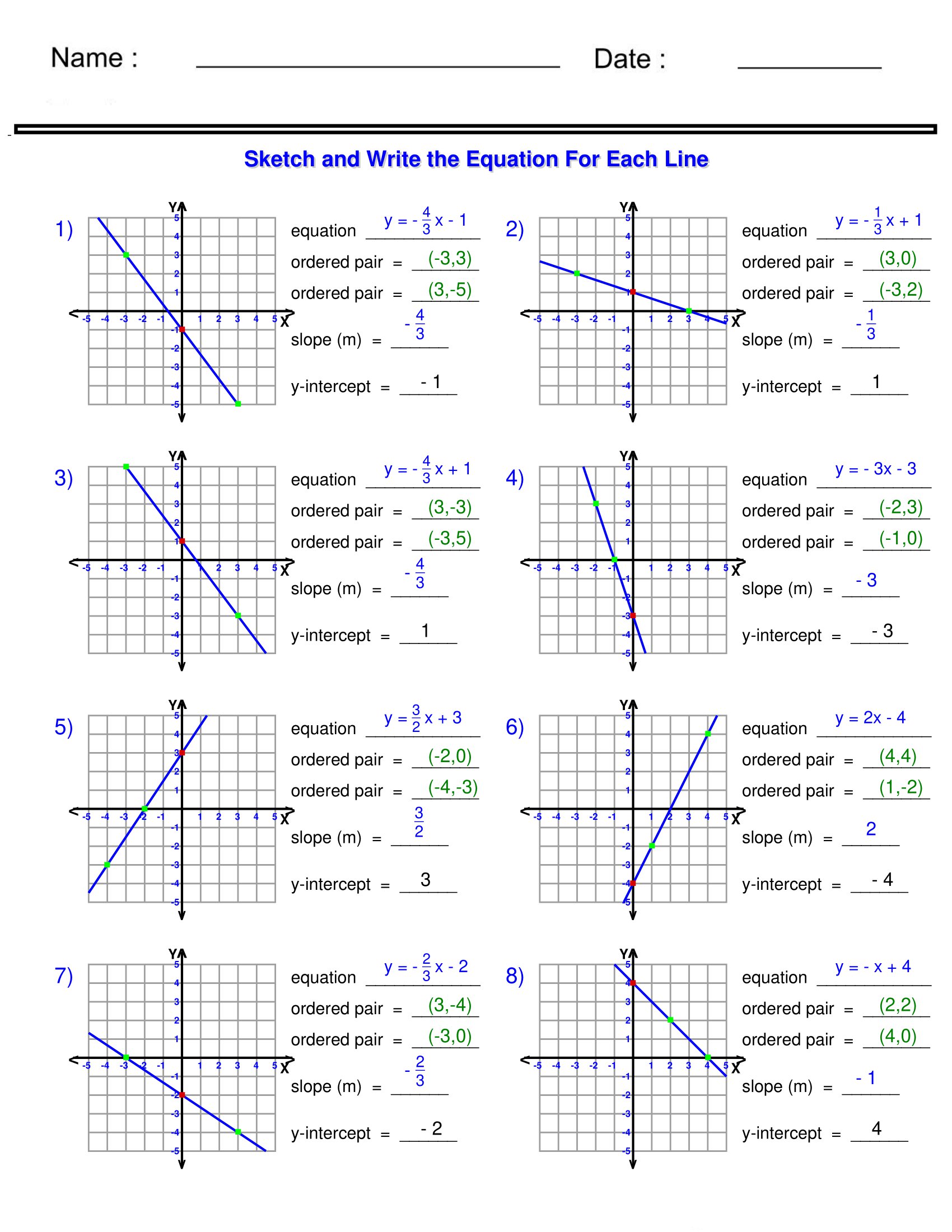 Linear Equations - Graphing Lines Given Two Ordered Pairs Worksheets ...