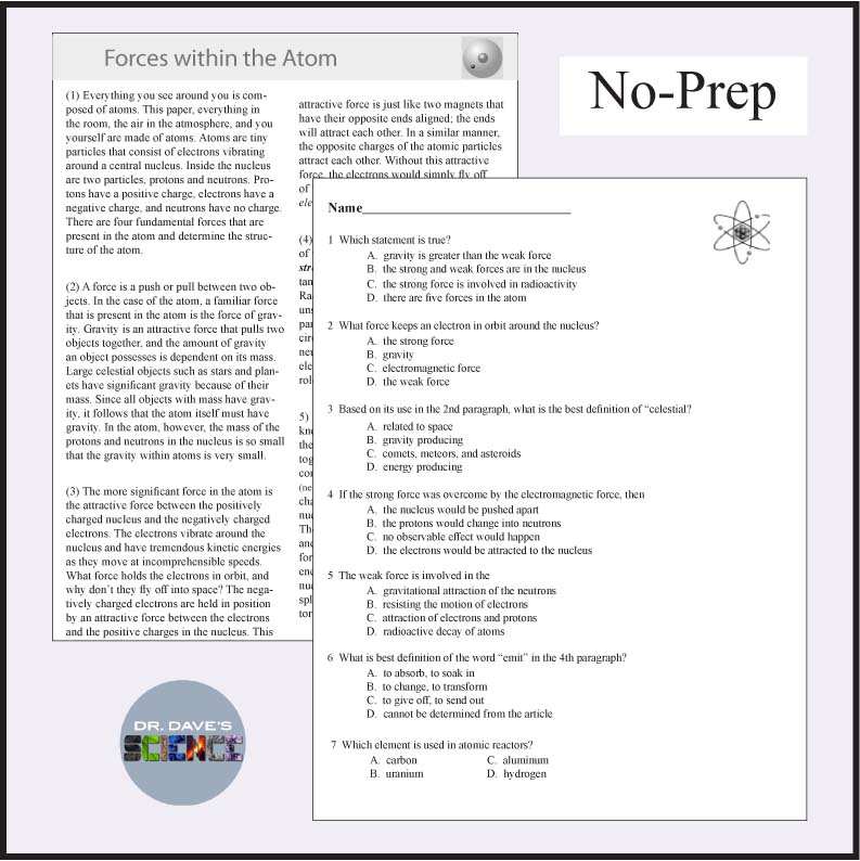 Atoms Science Reading Comprehension Strong Force Electrostatic | Made ...