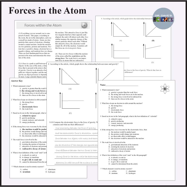 Atoms Science Reading Comprehension Strong Force Electrostatic | Made ...