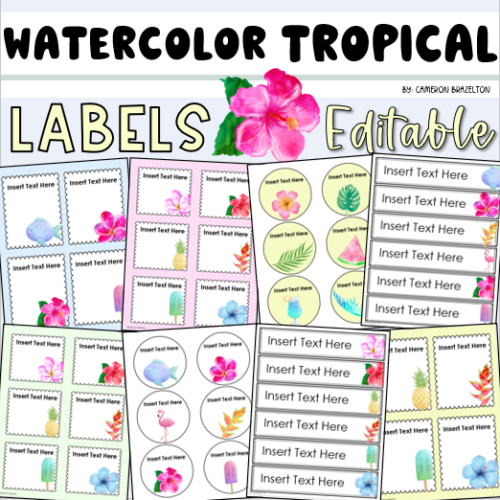 Watercolor Tropical Classroom Labels Decorations EDITABLE PowerPoint ...