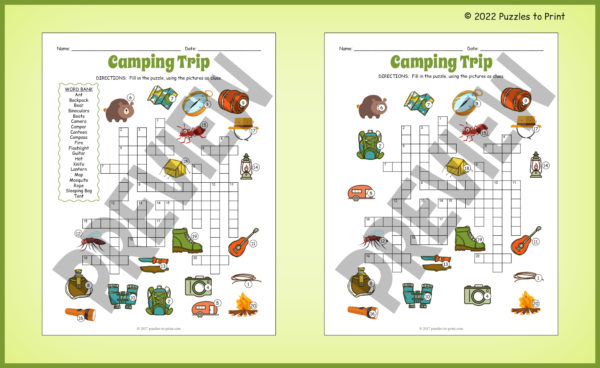 CAMPING DAY THEME Crossword Puzzle Worksheet Activity | Made By Teachers