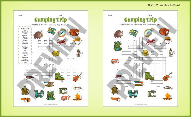 CAMPING DAY THEME Crossword Puzzle Worksheet Activity | Made By Teachers
