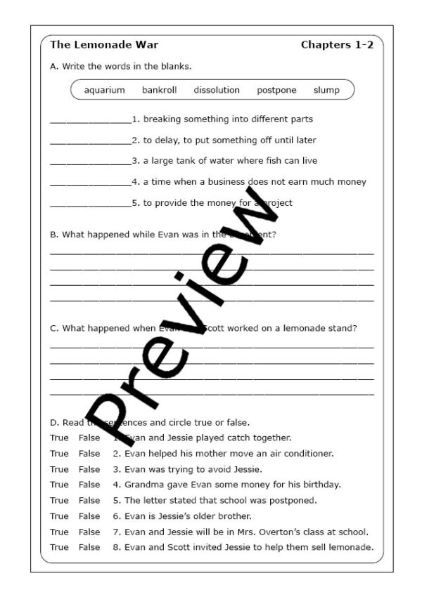 Jacqueline Davies "The Lemonade War" worksheets | Made By Teachers