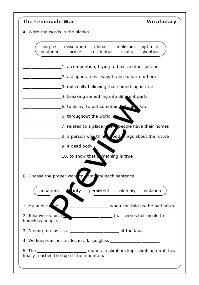Jacqueline Davies "The Lemonade War" worksheets | Made By Teachers