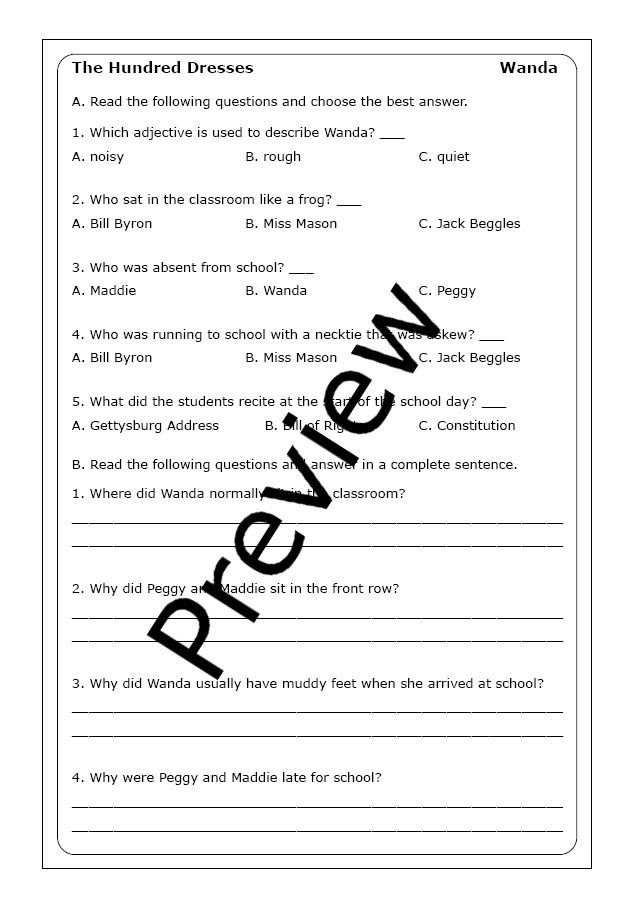 Eleanor Estes "The Hundred Dresses" worksheets | Made By Teachers