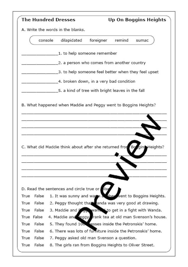 Eleanor Estes "The Hundred Dresses" worksheets | Made By Teachers