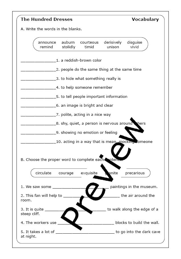 Eleanor Estes "The Hundred Dresses" worksheets | Made By Teachers