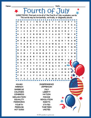 INDEPENDENCE DAY Activity - 4th of July Word Search Worksheet | Made By ...