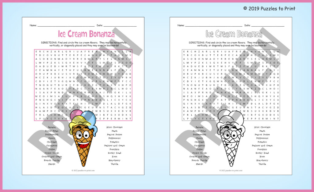 ICE CREAM DAY PARTY Word Search Puzzle Worksheet Activity | Made By ...
