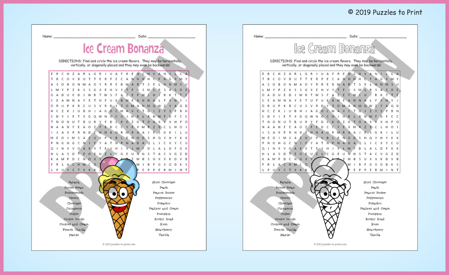 ICE CREAM DAY PARTY Word Search Puzzle Worksheet Activity - Made By ...