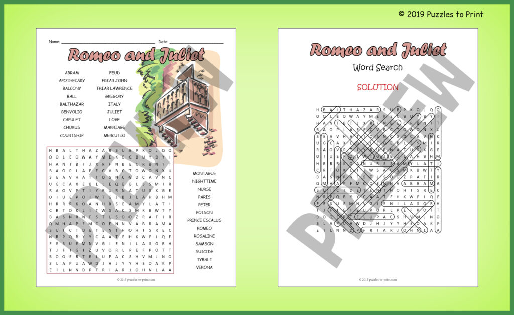 ROMEO & JULIET Word Search Worksheet Activity - Made By Teachers