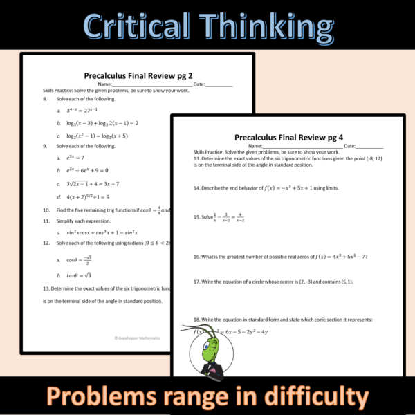 Precalculus Final Exam and Review | Functions | Exp. Logs | Trig ...