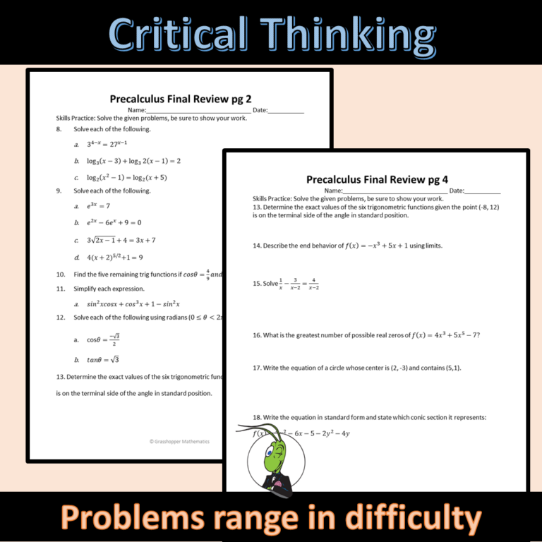 Precalculus Final Exam and Review | Functions | Exp. Logs | Trig ...