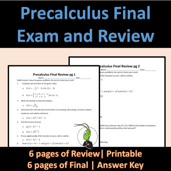 Precalculus Final Exam and Review | Functions | Exp. Logs | Trig ...