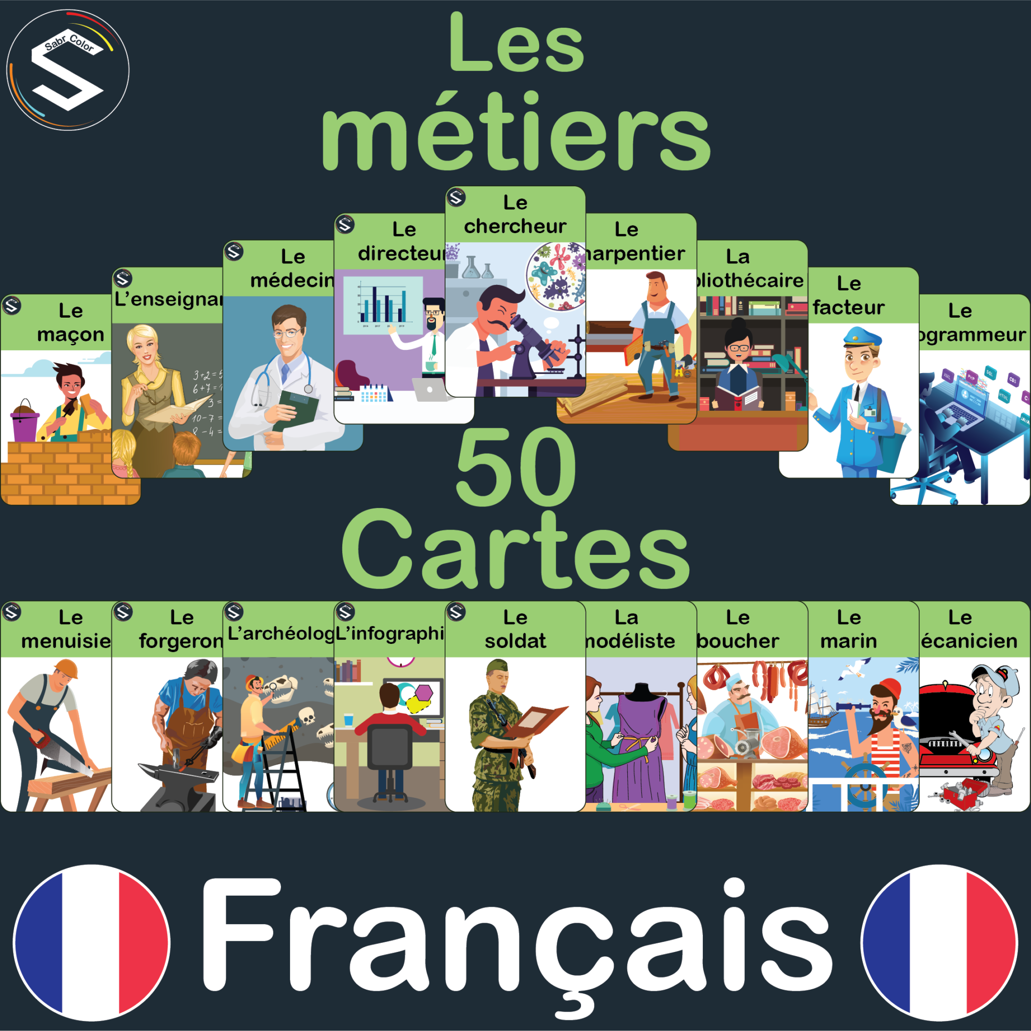FRENCH Jobs and professions Vocabulary Flashcards | vocabulaire de La ...