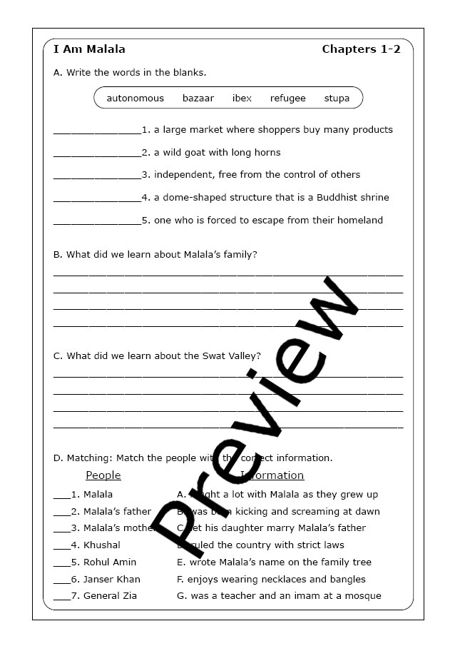 Malala Yousafzai "I Am Malala" worksheets | Made By Teachers
