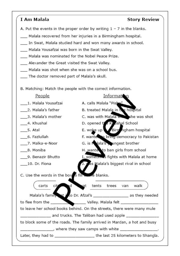 Malala Yousafzai "I Am Malala" worksheets | Made By Teachers