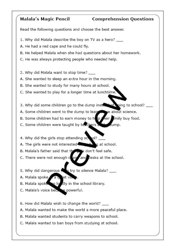 Malala Yousafzai "Malala's Magic Pencil" worksheets | Made By Teachers