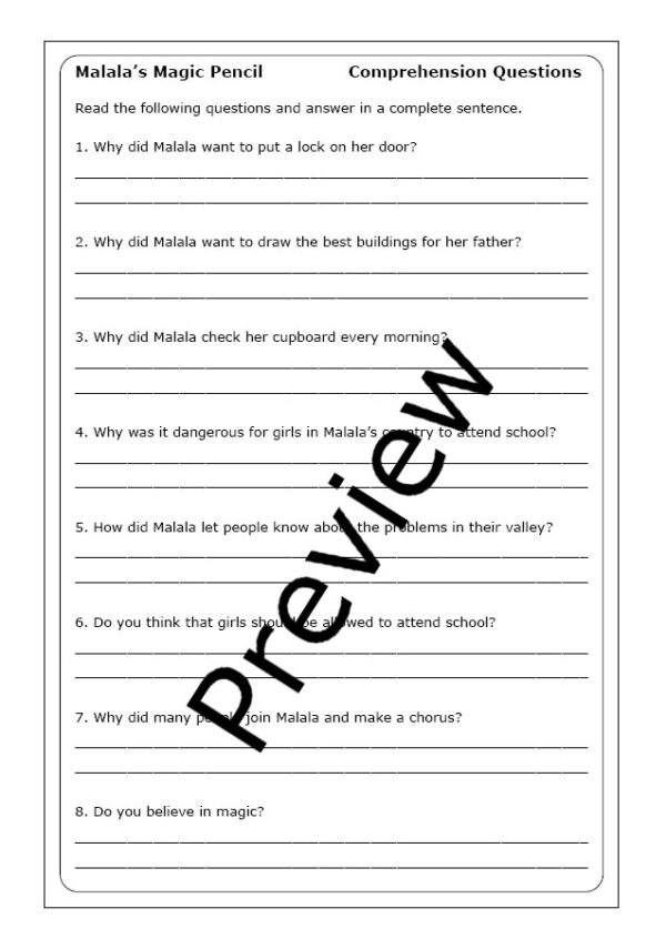 Malala Yousafzai "Malala's Magic Pencil" worksheets | Made By Teachers