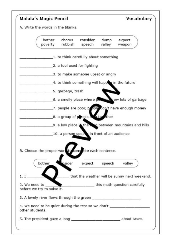 Malala Yousafzai "Malala's Magic Pencil" worksheets | Made By Teachers
