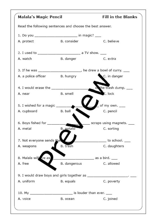 Malala Yousafzai "Malala's Magic Pencil" worksheets | Made By Teachers