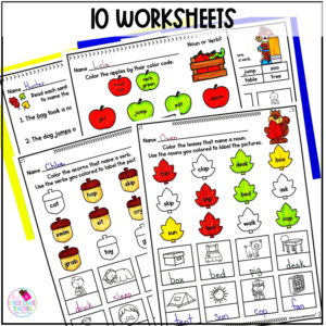 Fall Nouns and Verbs Grammar Practice with Activities, Worksheets ...