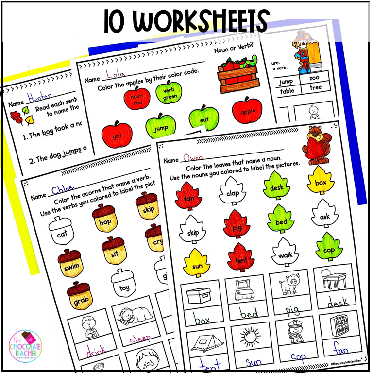 Fall Nouns and Verbs Grammar Practice with Activities, Worksheets ...