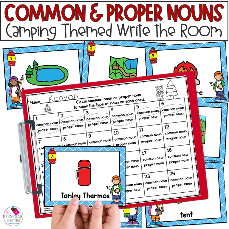 Common and Proper Nouns Write the Room Grammar Review - Camping Theme ...