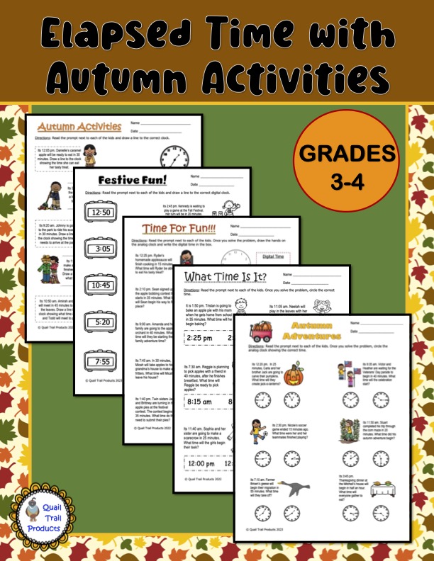 Elapsed Time Worksheets - Autumn Theme | Made By Teachers