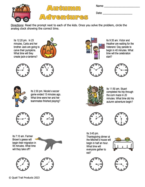 Elapsed Time Worksheets - Autumn Theme | Made By Teachers