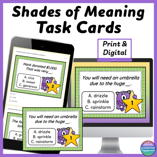 Shades of Meaning Task Cards for Print and Digital Vocabulary ...