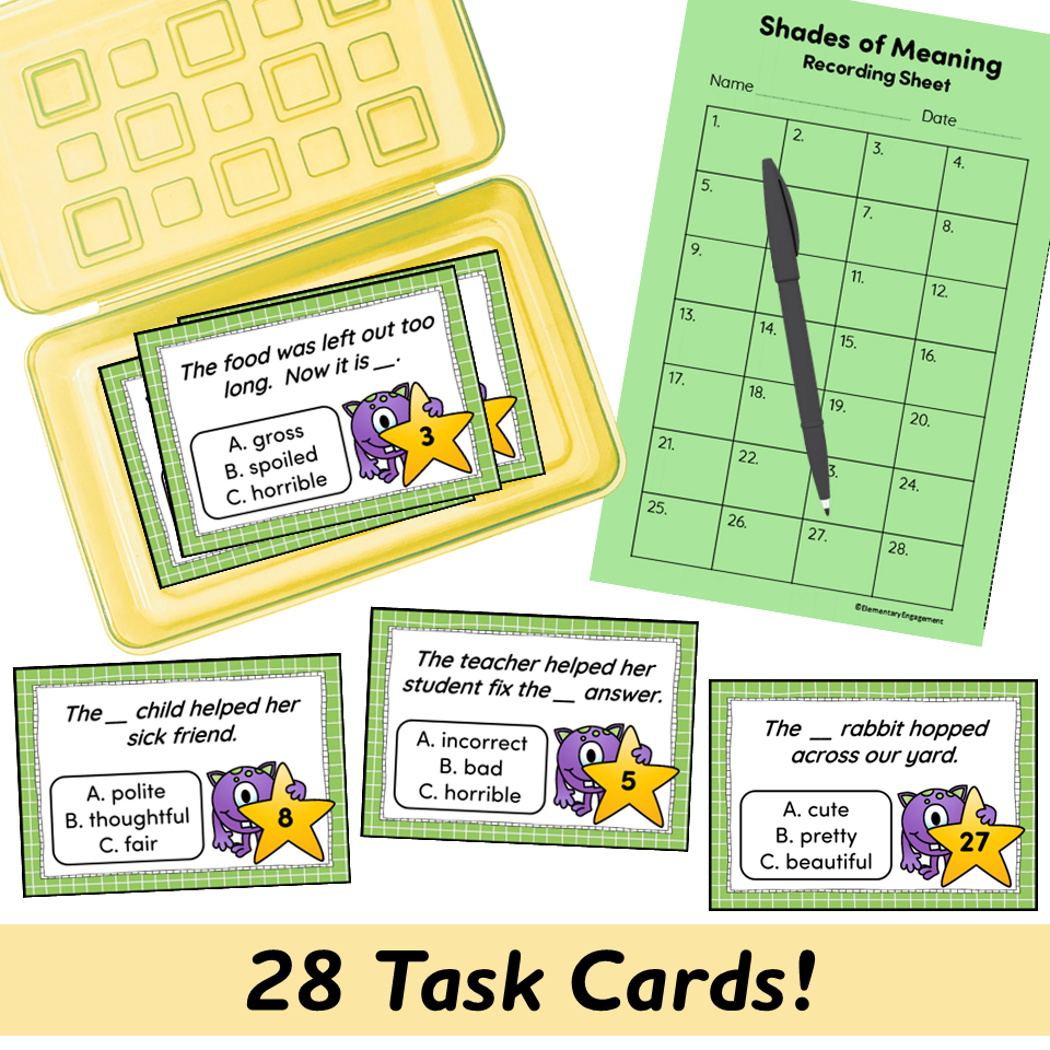 Shades of Meaning Task Cards for Print and Digital Vocabulary ...