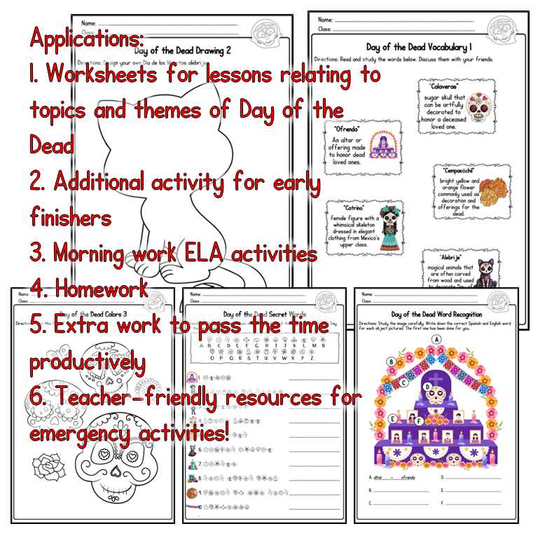 Day of the Dead - Dia de los Muertos No-Prep ELA Worksheets | Made By ...