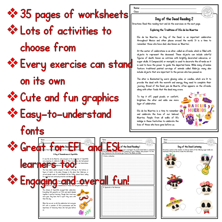 Day of the Dead - Dia de los Muertos No-Prep ELA Worksheets | Made By ...