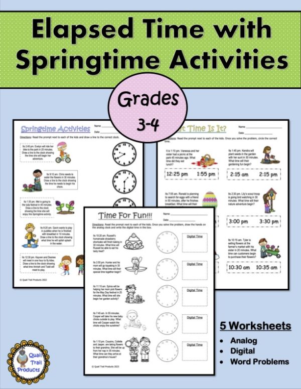 Elapsed Time Worksheets - Spring Theme | Made By Teachers