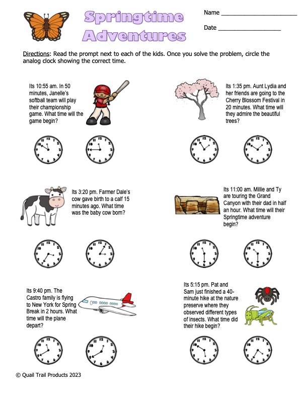 Elapsed Time Worksheets - Spring Theme | Made By Teachers