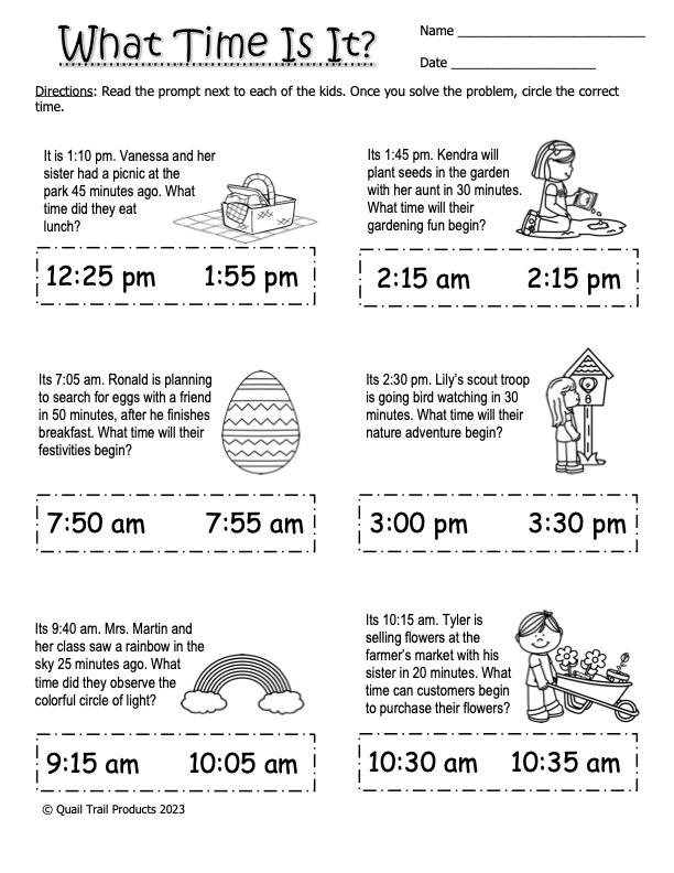 Elapsed Time Worksheets - Spring Theme | Made By Teachers
