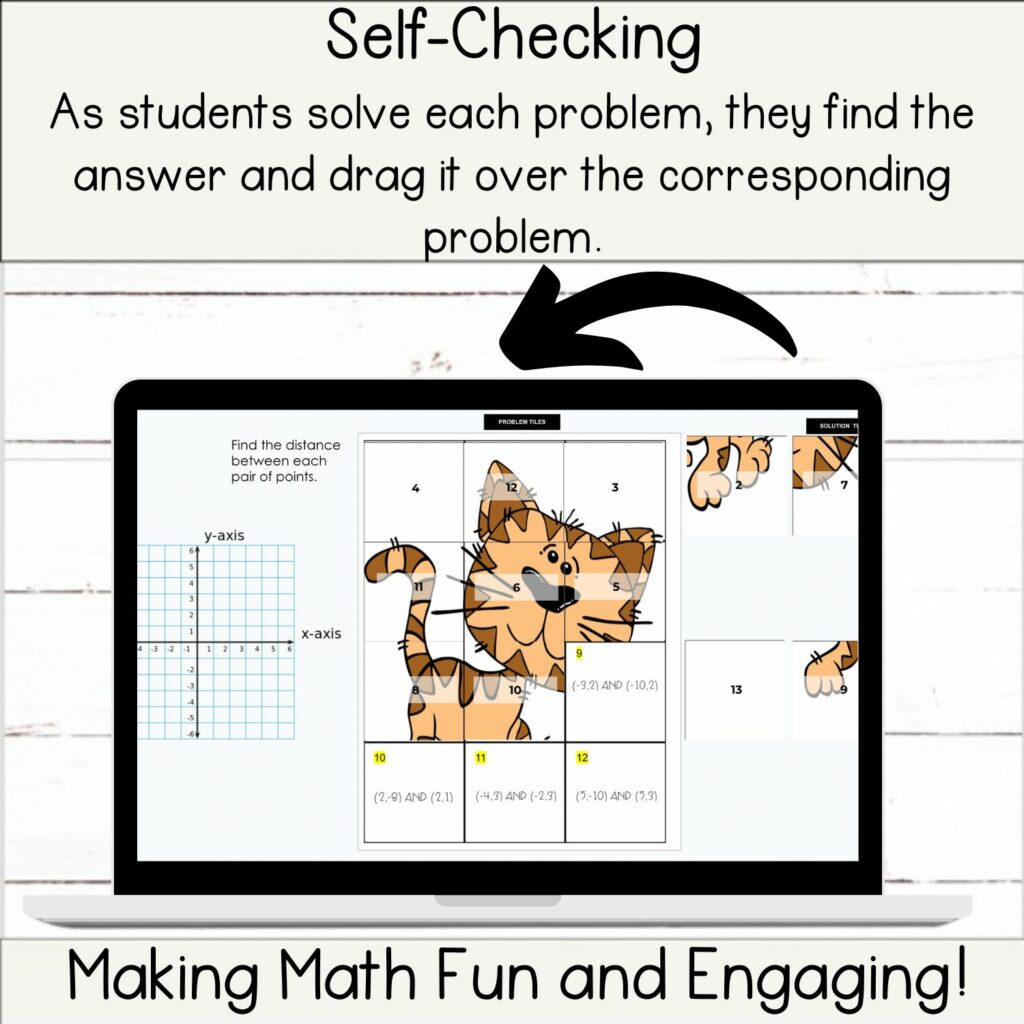 Distance on a Coordinate Plane Self-Checking Picture Puzzle Math ...