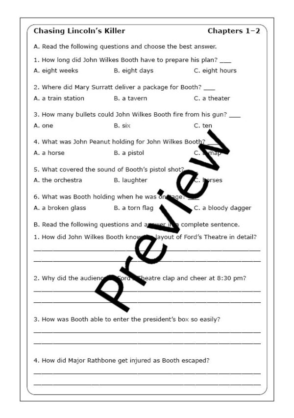 James L. Swanson "Chasing Lincoln's Killer" worksheets | Made By Teachers