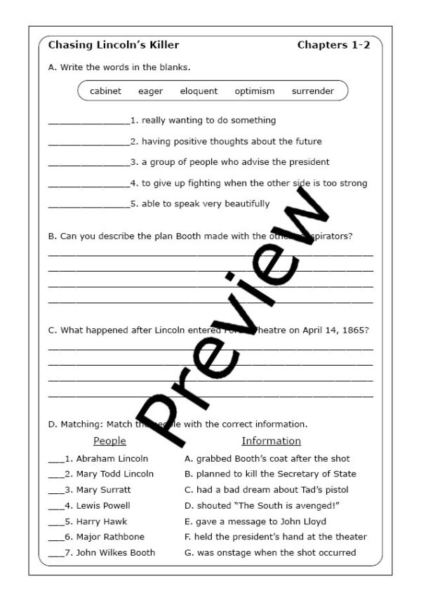 James L. Swanson "Chasing Lincoln's Killer" worksheets | Made By Teachers