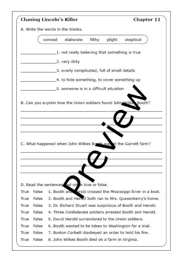 James L. Swanson "Chasing Lincoln's Killer" worksheets | Made By Teachers