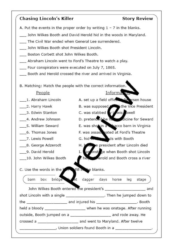 James L. Swanson "Chasing Lincoln's Killer" worksheets | Made By Teachers