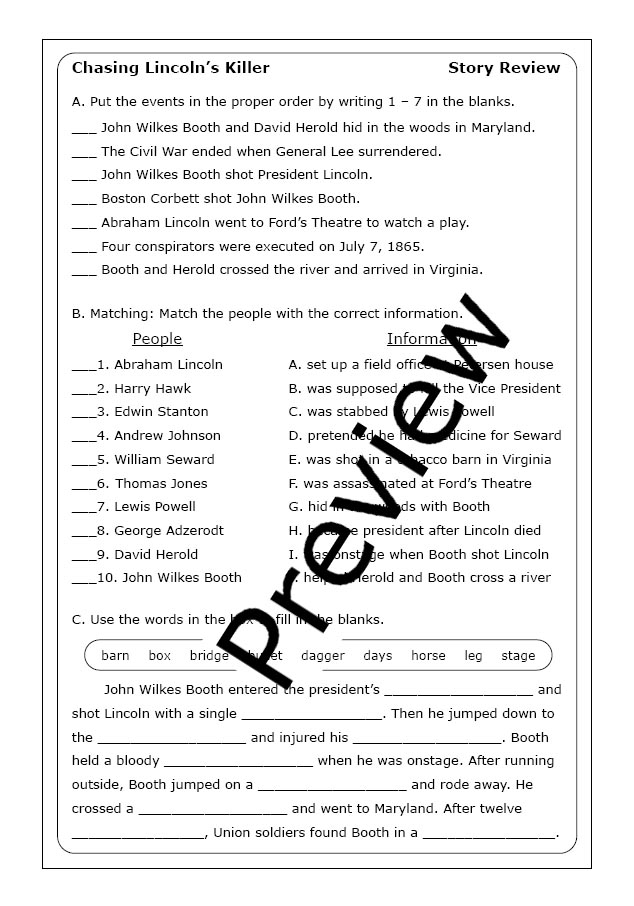 James L. Swanson "Chasing Lincoln's Killer" worksheets | Made By Teachers