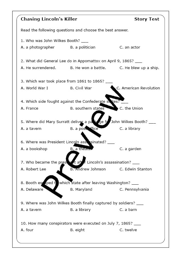 James L. Swanson "Chasing Lincoln's Killer" worksheets | Made By Teachers