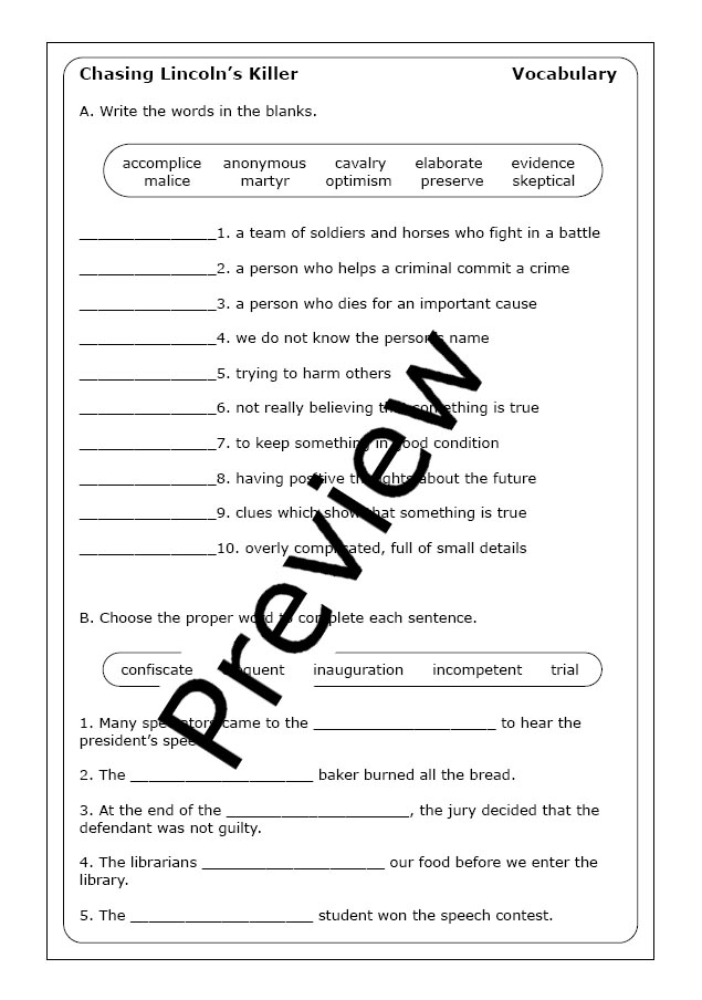 James L. Swanson "Chasing Lincoln's Killer" worksheets | Made By Teachers