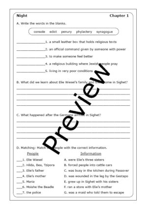 Elie Wiesel "Night" worksheets | Made By Teachers