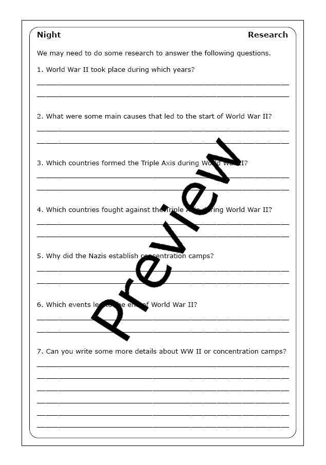 Elie Wiesel "Night" worksheets | Made By Teachers