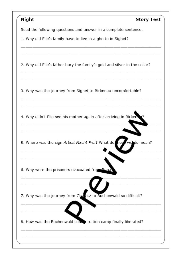 Elie Wiesel "Night" worksheets | Made By Teachers